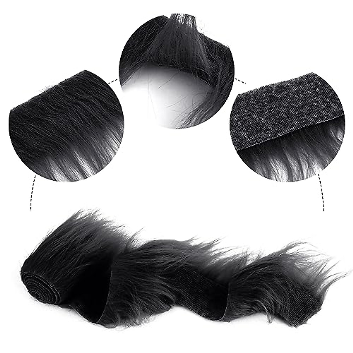 Lusofie Shaggy Plush Faux Fur Fabric Precut Strips 2x71inch Black Fur Fluffy Fuzzy Craft Fur for Gnomes Beard Santa Claus Hair Dwarf Cosplay Costume DIY Craft Decoration (Black)