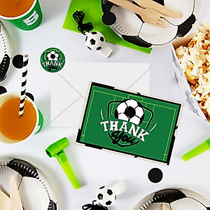 Whaline 36 Pack Football Thank You Cards with Envelopes Stickers 6 Design Green Soccer Blank Note Cards for Season Games Birthday Supplies, 4 x 6 Inch