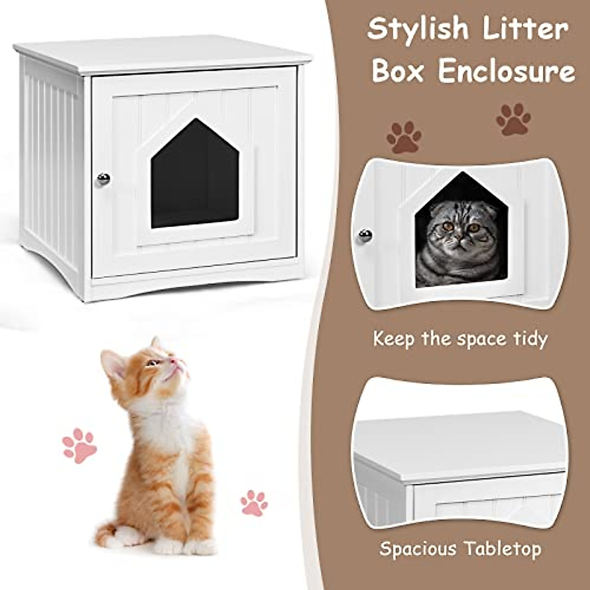 PETSITE Cat Litter Box Enclosure, Hidden Litter Box Furniture, Home Decorative Enclosed Cat House & Nightstand, Indoor Pet Crate, Kitty Washroom Cabinet