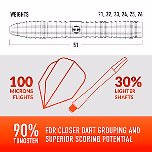 Harrows Sabre 90% Tungsten Steel Tip Darts Set I 21g to 26g All Weights Available I Huge 24pcs Bundle with Spare Shafts, Prime Flights & Travel Case (22 Grams)