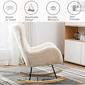 KINFFICT Small Rocking Accent Chair, Uplostered Glider Rocker Armchair for Baby Nursery, Comfy Side Chair for Living Room, Bedroom (Beige), 32D x 26W x 37H in
