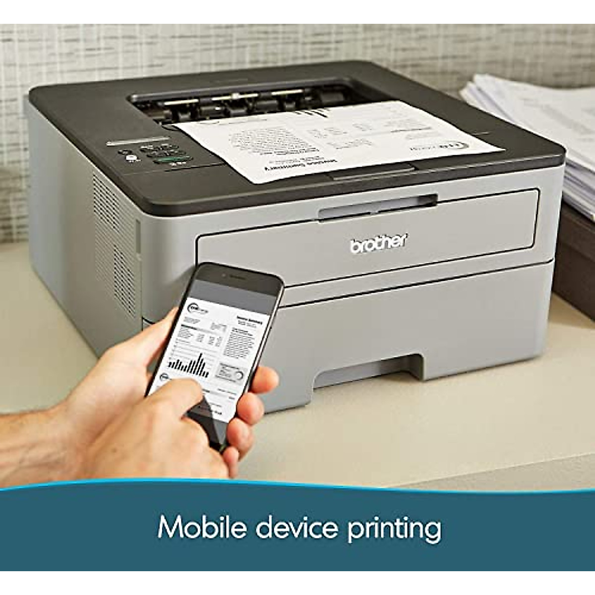 Brother HL-L2350DW Series Compact Wireless Monochrome Laser Printer - Mobile Printing - Auto 2-Sided Printing - Up to 32 Pages/min - Up to 250 Sheet Capacity - Grey & Black - WULIC Printer Cable