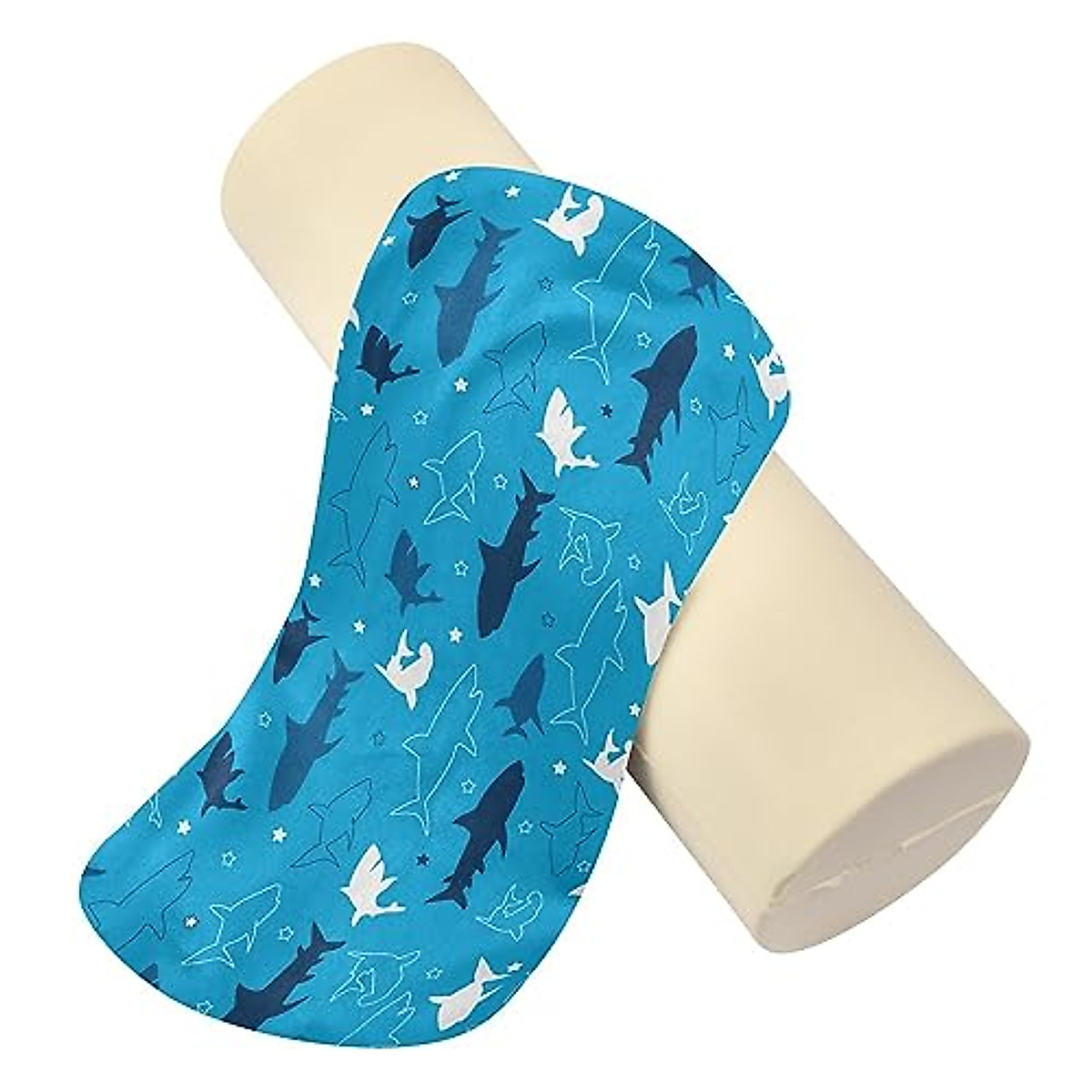 Vnurnrn Sharks Neck Support Pillow Round Neck Roll Bolster Cylinder Pillow Cervical Pillows Body Pillow for Leg Knee Back Head Support for Work Men Women Bed