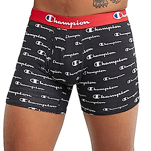 Champion Men's Everyday Stretch Cotton Boxer Briefs, Moisture-Wicking, Multi-Pack - 3 Black/Grey/Logo Briefs, Large