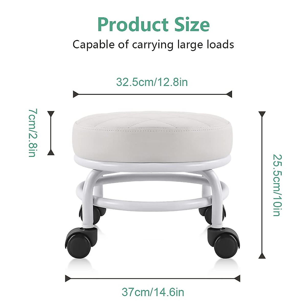 FURWOO Low Roller Seat PU Leather Rolling Stool Step Stool Mechanic Stool on Wheels for Home Office Garage Shop White