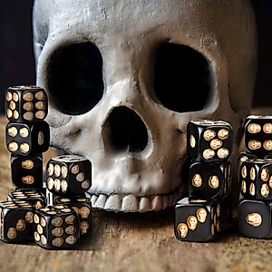 10 Pieces Black Skull Dice Halloween Dice 3D Skeleton Dice Decorative Mini Skull Face Gaming Dice 0.7 Inch Cube Dice with Flannel Bag for Club Pub Halloween Party