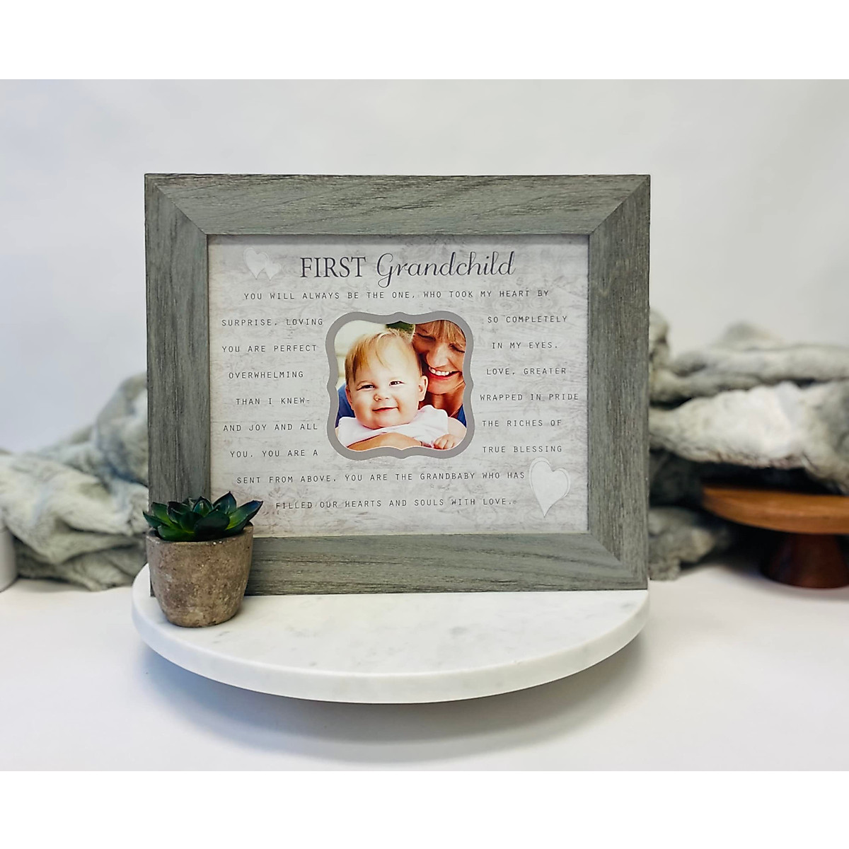 The Grandparent Gift Co. First Grandchild Poem 8 x 10 Inch Distressed Gray Picture Frame, Holds 3" Photo