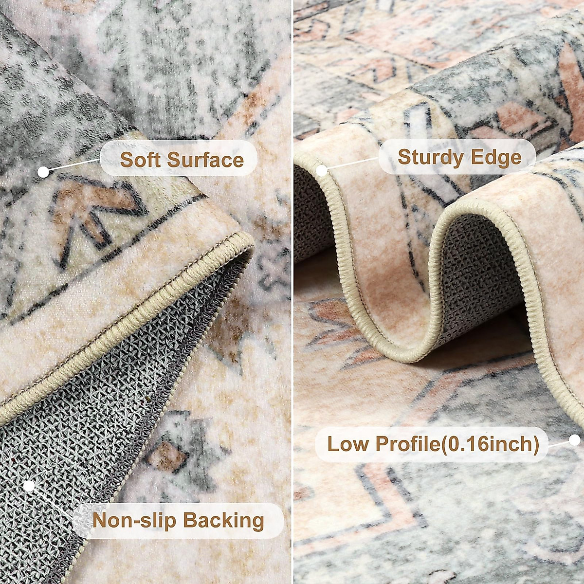 LEEVAN 8x10 Area Rug Washable Living Room Rug Ultra-Thin 8x10 Rug for Bedroom Non Slip Classroom Rug Kids Rug Tan Stain Resistant Area Rug for Nursery/Playroom