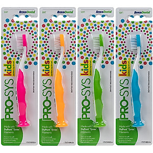 PRO-SYS Kids Toothbrush with Suction Cup, Sammie The Panda, Animal Design, Soft Bristles for Boys & Girls, Toddlers & Children Ages 2+, Pack of 4