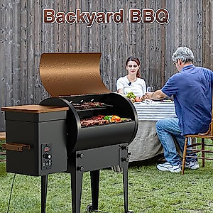 KingChii 2023 Upgrade Portable Wood Pellet Grill + Cover Multifunctional 8-in-1 BBQ Grill with Automatic Temperature Control Foldable Leg for Backyard Camping Cooking Baket,456 sq in Golden Orange