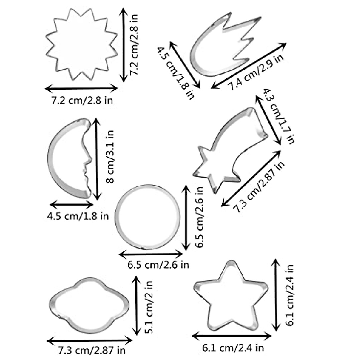 Planet Series Cookie Cutter Set of 7 pcs, Stainless Steel Universe Outer Space Fondant Cutters Set Pastry Biscuit Baking Clay DIY Molds for Kids
