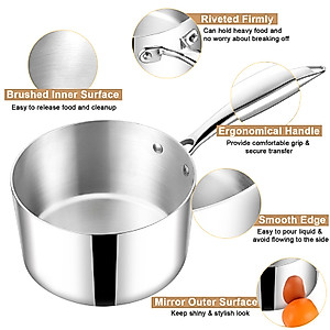 TeamFar Saucepan with Lid, 1qt & 3qt Stainless Steel Tri-ply Sauce Milk pan Small Cooking Pot for Induction/Gas/Electric/Ceramic, Healthy & Heavy Duty, Ergonomic Handle & Dishwasher Safe – Set of 2