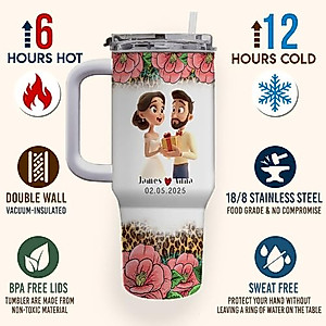 Personalized 40oz Tumbler with Handle – wedding kiss-Custom Couple Gift for Anniversary Wedding Gift, Birthday, Mother's Day, Valentine’s Day fDe0TL