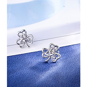 INFUSEU Shamrock Earrings Celtic Knot Stud Irish Jewelry for Women Sterling Silver Small Tiny Four Leaf Clover Little Teengirl Teen Adolescent Teenager Young 925 Gift 6mm
