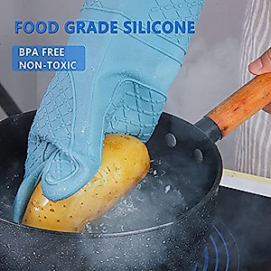 WESINOORY Extra Long Oven Mitts, High Heat Resistance up to 500 Degrees，with Inner Quilted Liner and Silicone Surface, Good for Kitchen Cooking and Baking(Black)