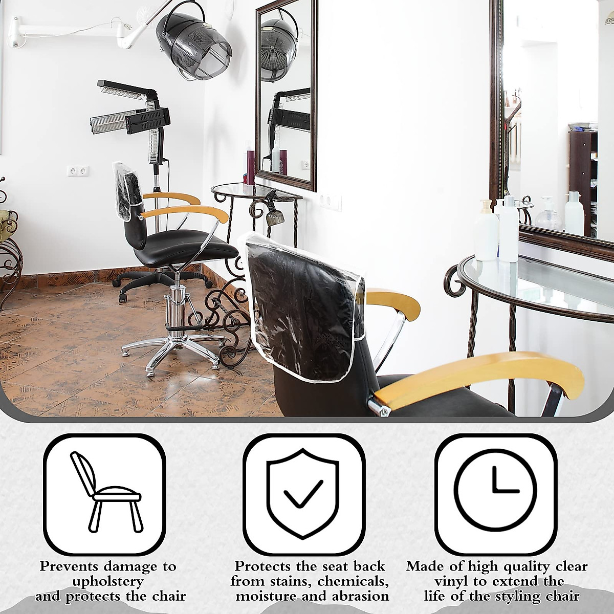 3 Pieces Chair Back Cover Plastic Clear Salon Chair Back Cover Fits Most Standard Chairs Prevent Stains Deform Wear for Barber Shop Salon Office Movie Theater Home 21.5 x 16 x 4.5 Inch (White, Square)