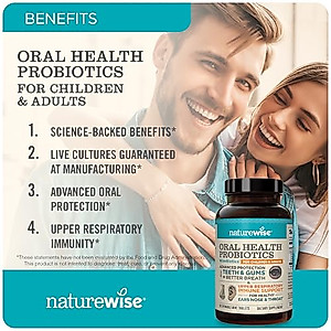 NatureWise Oral Probiotics for Teeth & Gums & Fresh Breath* - Chewable Sugar-Free Mint Tablet - Dental Support for Kids & Adults w/ BLIS K12 & M18 - Non-GMO - 50 Count[50-Day Supply]