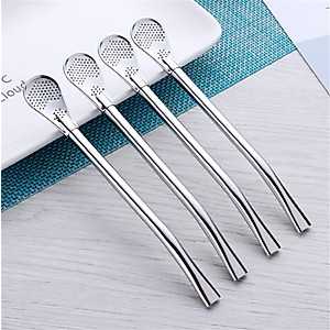 FRUTA Stainless Steel Drinking Straws with Filter Spoon 6 Pcs Reusable Yerba Mate Tea Bombilla Drinking Straws with 2 Pcs Cleaning Brushes Set, 7.1inch/18CM Long