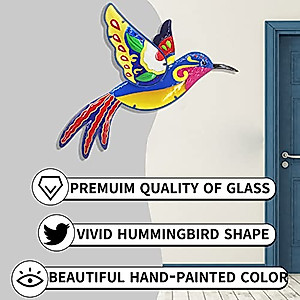 John's Studio Hummingbird Wall Decor Outdoor Metal Garden Hanging Art Glass Sculptures Home Bird Theme Decorations for Living Room, Bedroom Yard, Fence and Patio - 18.1 Inches