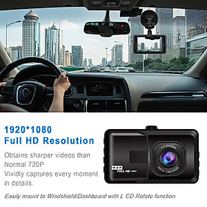 Dash Cam 720P Full HD, On-Dashboard Camera Video Recorder Dashcam for Cars with 3" LCD Display, Night Vision, WDR, Motion Detection, Parking Mode, 120° Wide Angle