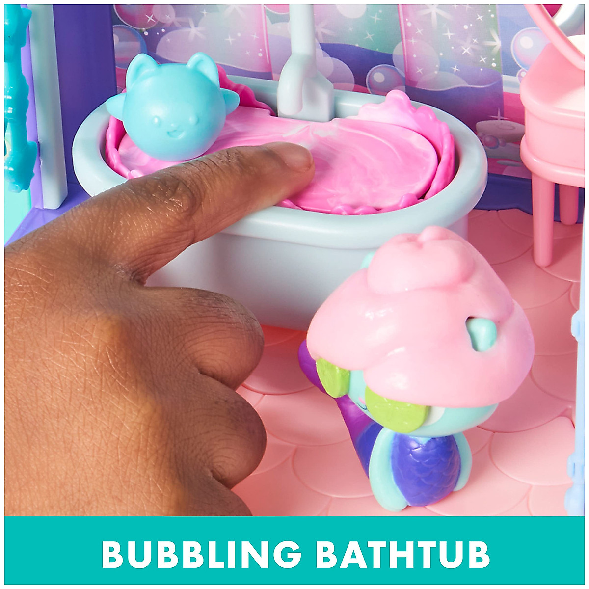 Gabby’s Dollhouse, Primp and Pamper Bathroom with Mercat Figure, 3 Accessories, 3 Furniture and 2 Deliveries, Kids Toys for Ages 3 and up