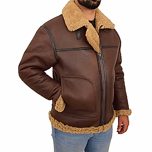 A1 FASHION GOODS Mens Brown Real Sheepskin B3 Flying Bomber Jacket Shearling Aviator Pilot Coat Larry (XXX-Large)