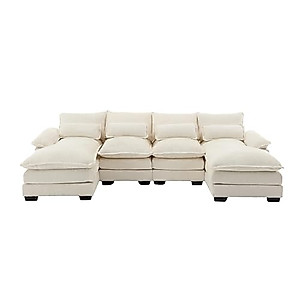 YUNLife&Home U Shaped Modular Sectional Sofa Oversized Convertible Cloud Couch,Velvet Upholstery Symmetrical Deap 6-Seat Corner Sofá with Double Chaise&Memory Foam for Living Room, Gray 110.63" w