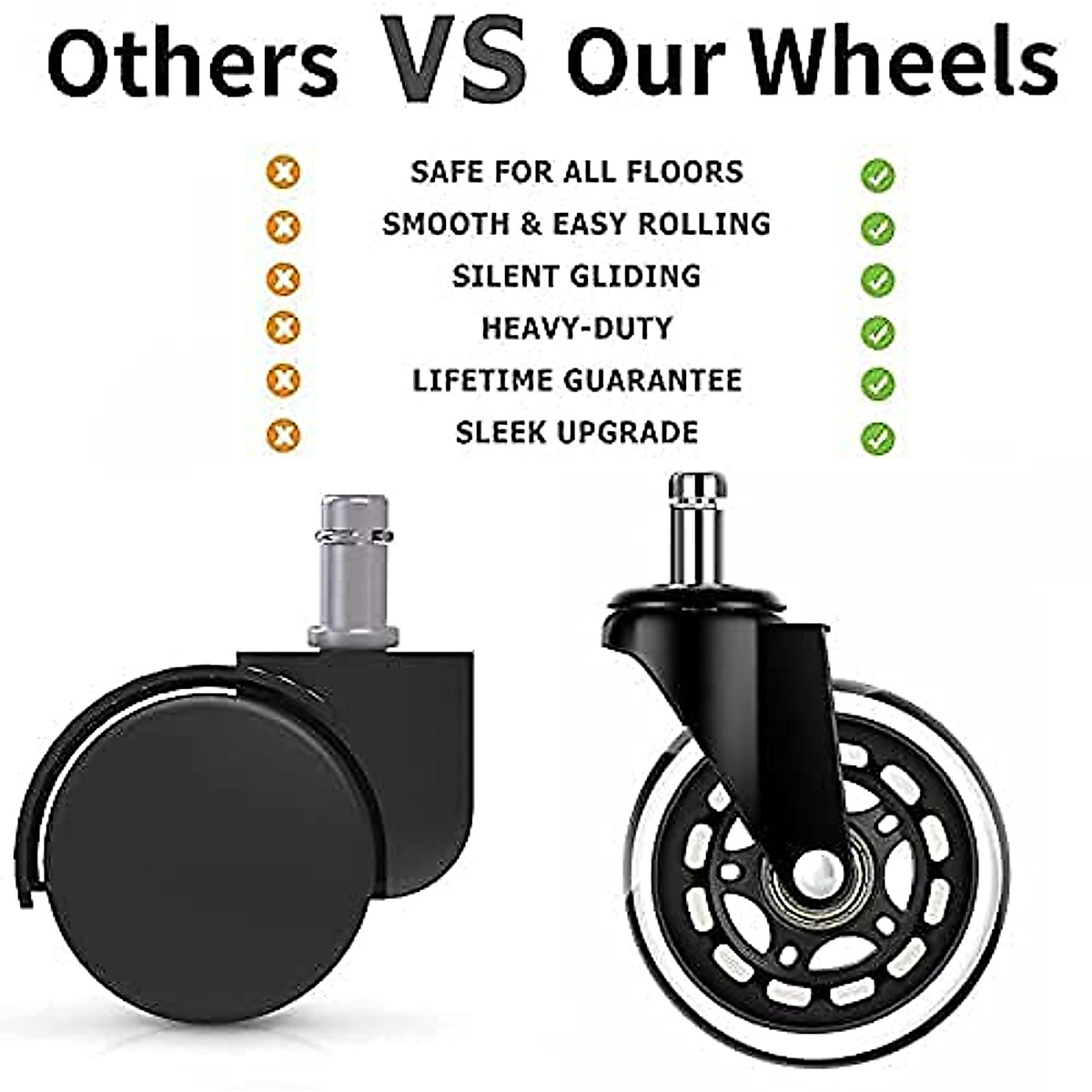 Office Chair Caster Wheels,Set of 5 - Protect Your Floor for Hardwood and Carpet - Quick & Quiet Rolling- Rubber Chair Casters Replacement