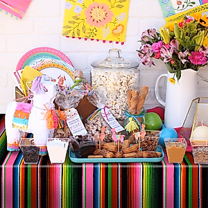 Mexican Fiesta Tablecloth Birthday Party Decorations Plastic Tablecover Mexico Disposable Table Cover Cinco De Mayo Themed Party Supplies Rectangle 54 * 108 Inch