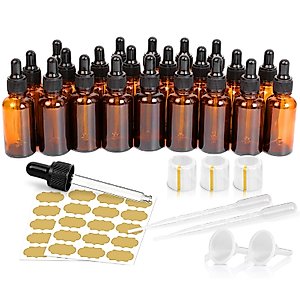 GMISUN Tincture Bottles with Dropper, 22 Pack 1 Oz Amber Glass Dropper Bottle with Eye Dropper, 1oz 30ml Empty Oil Dropper Bottle for Essential Oils, Tinctures, Medicine with Heat Shrink Wrap