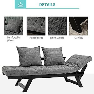 HOMCOM Single Person 3 Position Convertible Chaise Lounger Sofa Bed with 2 Large Pillows and Oak Frame, Dark Gray