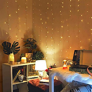 HEYFUNi Fiee Curtain Lights,13ftx6.5ft Safety Window Curtain Icicle String Lights 30V 8 Modes for Christmas Wedding Party Family Patio Lawn Decoration(Warm White)