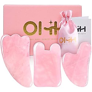 Gua Sha Facial Tools Set, OHH Rose Quartz Gua Sha Scraping Massage Tool for SPA Acupuncture Therapy Trigger Point Treatment, Face Massager for Facial Skincare, Pack of 3