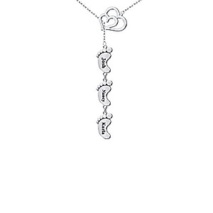 EVER2000 Personalized Mothers Necklace with 1/2/3/4/5 Child Name Custom Engraved Baby Feet Charms Name Necklace for Mom Customized Baby Feet Necklace with Heart/Infinity/Diamond Mom Heart Symbol/Love