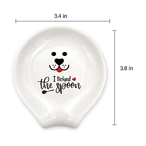 WHING Funny White Ceramic Coffee Tea Spoon Rest, I licked the spoon - Coffee Holder Coffee Station Decor Accessories Gift for Coffee Lovers Friends, 3.8×3.4×0.2