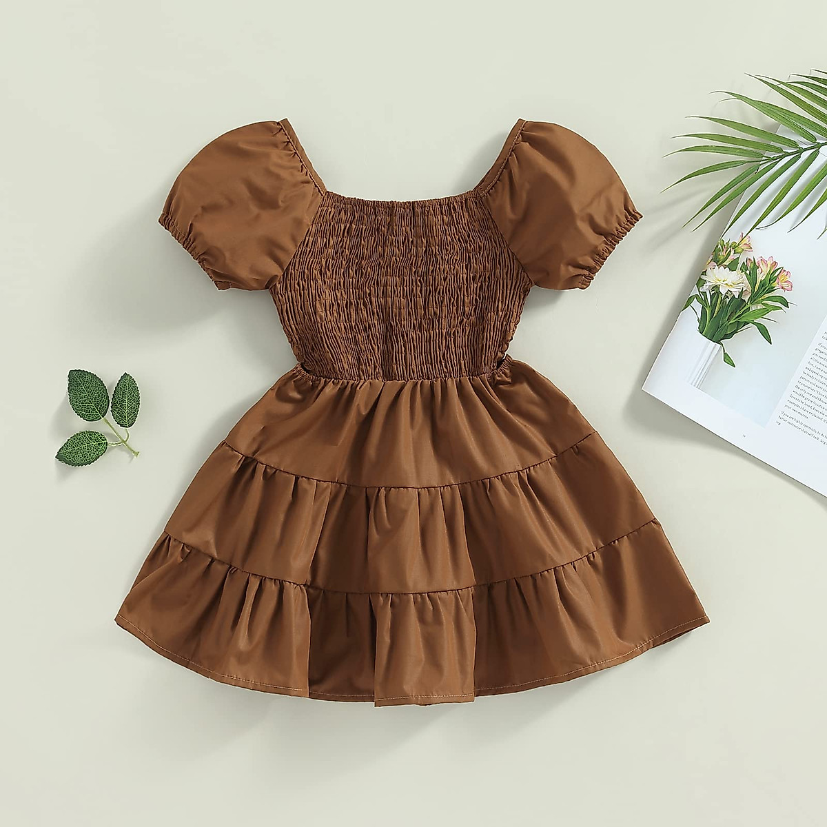 Toddler Baby Girls' Cotton Line Fly Sleeve Button Down Summer Dresses with Headbows (Pink, 12-18 Months)