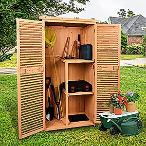 Grepatio 63" Outdoor Garden Storage Shed - Wooden Shutter Design Fir Wood Storage Organizers - Patios Tool Storage Cabinet Lockers for Tools, Lawn Care Equipment, Pool Supplies and Garden Accessories