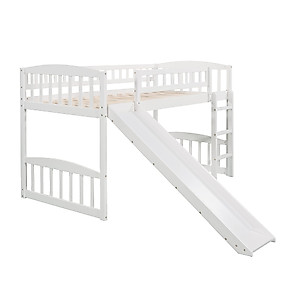 Bellemave Twin Loft Bed with Slide and Ladder, Low Loft Bed for Kids, Wood Loft Bed, for Boys Girls,White