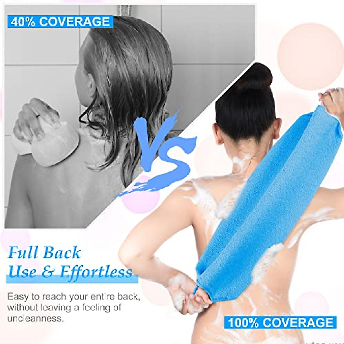 Exfoliating Back Scrubber with Handles 4 Packs Nylon Back Exfoliator Extended Length Back Washers Scrubbers Stretchable Pull Strap Exfoliating Washcloth (Gray, Deep Blue)