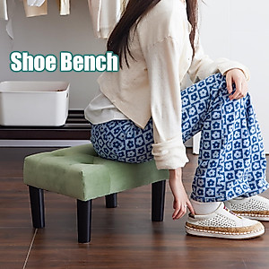 viewcare Ottoman Foot Stool, Green Small Ottoman footrest, Velvet Soft Footrest Ottoman with Wood Legs, Sofa Footrest Extra Seating for Living Room Entryway Office