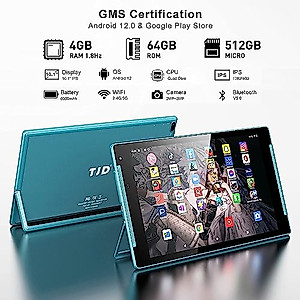 TJD 10.1 inch Tablet,Android Tablets,2GB RAM 32GB ROM, Quad Core Processor, HD IPS Screen, 2.0MP Front+5.0MP Rear Camera,Google Tablet, Wi-Fi, Bluetooth, MT-1011QU, Blue