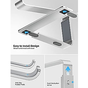Nulaxy Laptop Stand Adjustable Height, Detachable Laptop Riser for Desk, Ergonomic Aluminum Computer Stand Holder Compatible with MacBook Air Pro, Dell XPS, HP, Lenovo More 10-16” Laptops, Silver