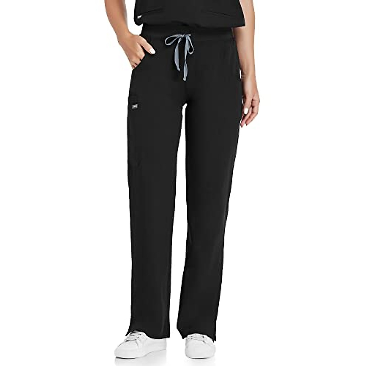 COMENII Scrubs for Women, Mid Rise Straight Leg Cargo Scrubs Pants with Flat Stretch Knit Yoga Waistband, Anti-Wrinkle Medical Scrub Pants for Women(Black M)