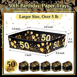 Tenceur 50 Pcs 50th Birthday Party Supplies Trays 5 lb Black and Gold Large Paper Boats for Food Disposable Snack Serving Nacho Trays for Men Women Happy 50 Years Birthday Party Supplies