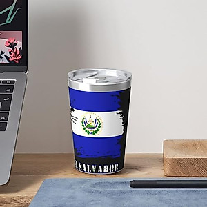 12oz Tumbler Vintage El Salvador Flag Stainless Steel Cup With Straw And Lid Spill Proof Bulk Double Wall Vacuum Reusable Water Tumblers For Cold Hot Drink