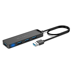 USB Hub VENTION 4-Port USB 3.0 Hub 1.5FT Ultra-Slim Data USB Splitter Charging Supported Compatible with MacBook, Laptop, Surface Pro, PS4, PC, Flash Drive, Mobile HDD