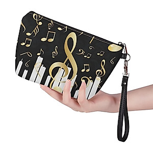 HUGS IDEA Music Notes Piano Keyboard Makeup Bag Cosmetic Case Organizer Holder for Women Girls Purse Lightweight Zipper Closure Clutch Portable