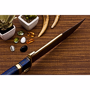 NoonKnives: 15" Hand Made Damascus Steel Collectible TEXAS Bowie Knife Handle pakka wood with brass clip (blue) (blue taxas)