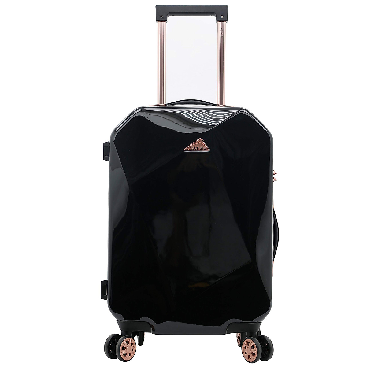 kensie Women's Shiny Diamond Hardside Spinner Luggage, Black, 2-Piece Set (20/28)