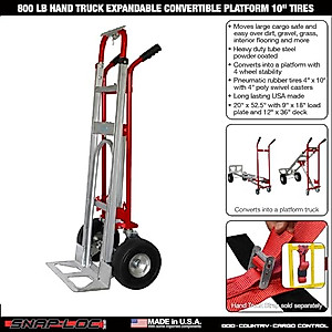 SNAP-LOC 800 lb Hand Truck Cart with Expandable Convertible Platform and 10" Tires